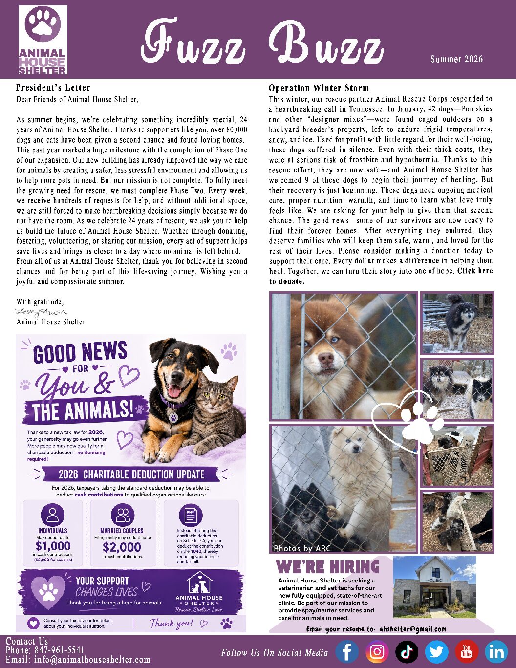 Summer Edition of the Fuzz Buzz Newsletter - Animal House Shelter